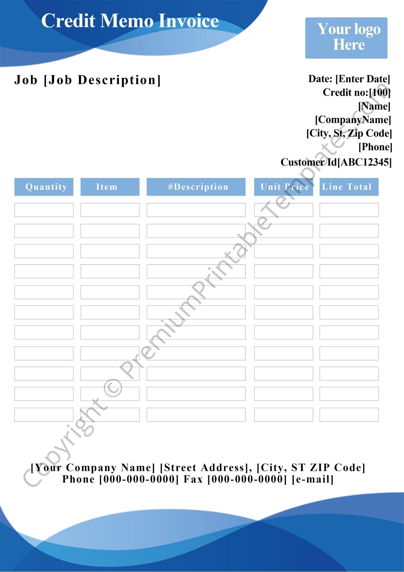 Credit Memo Blank Printable Template PDF, Word