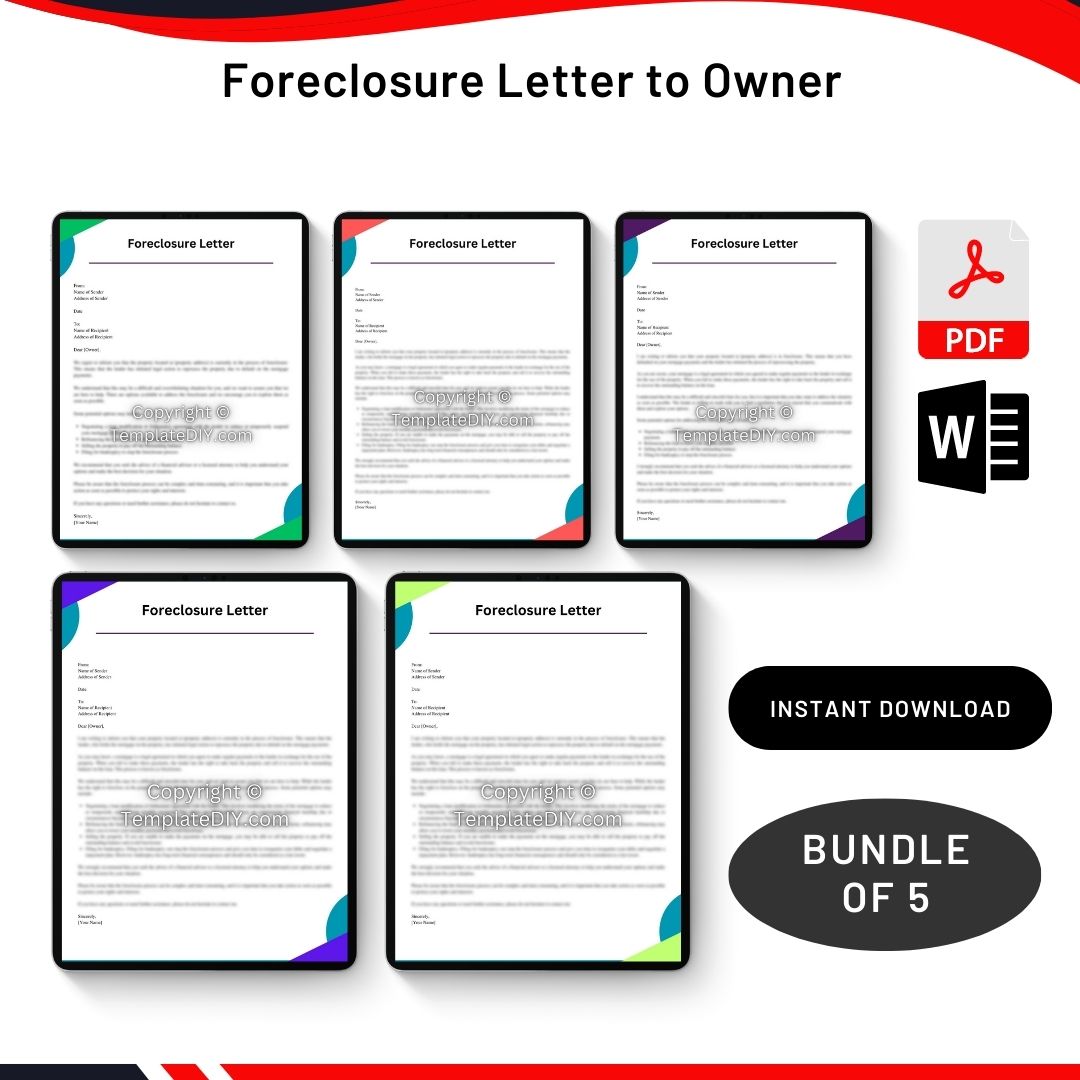 Foreclosure Letter to Owner Printable Sample with Examples