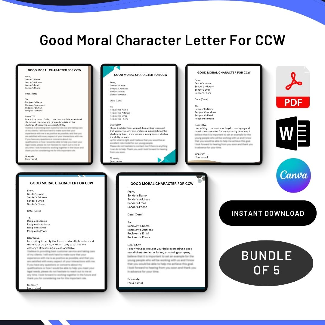 Good Moral Character Letter For CCW Printable Sample in PDF