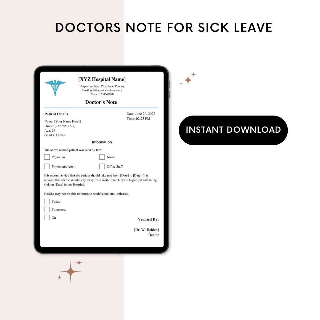 Doctors Note for Sick Leave Template Printable in PDF & Word
