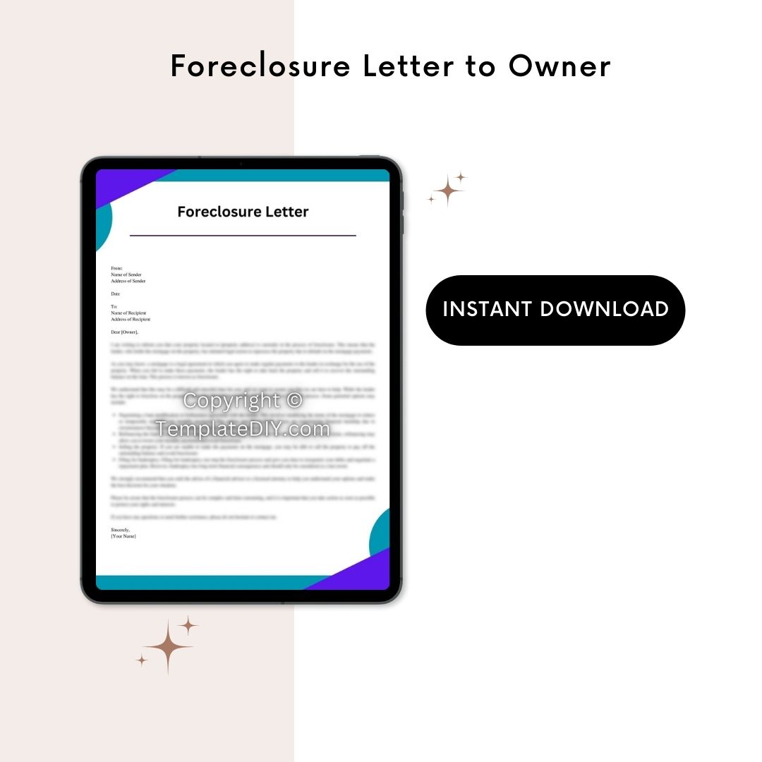 Foreclosure Letter to Owner Printable Sample with Examples