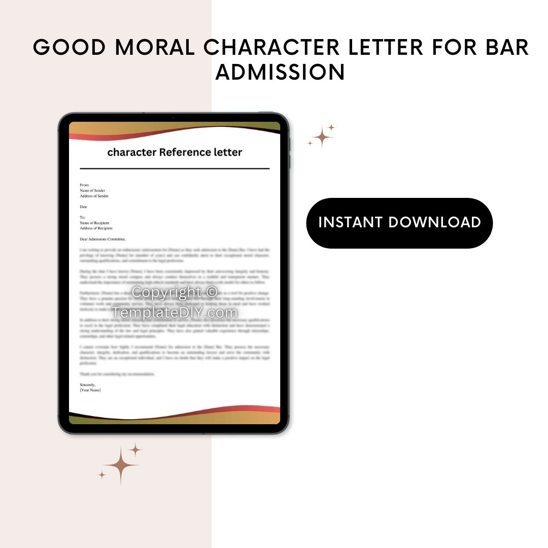 Good Moral Character Letter For Bar Admission in Pdf and Word