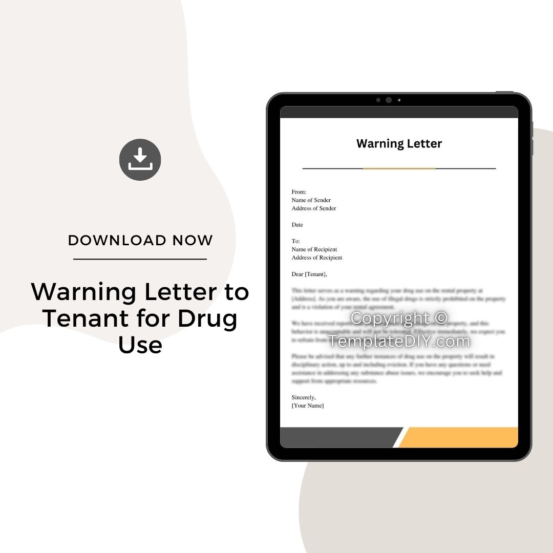 Warning Letter to Tenant for Drug Use Printable Sample Examples
