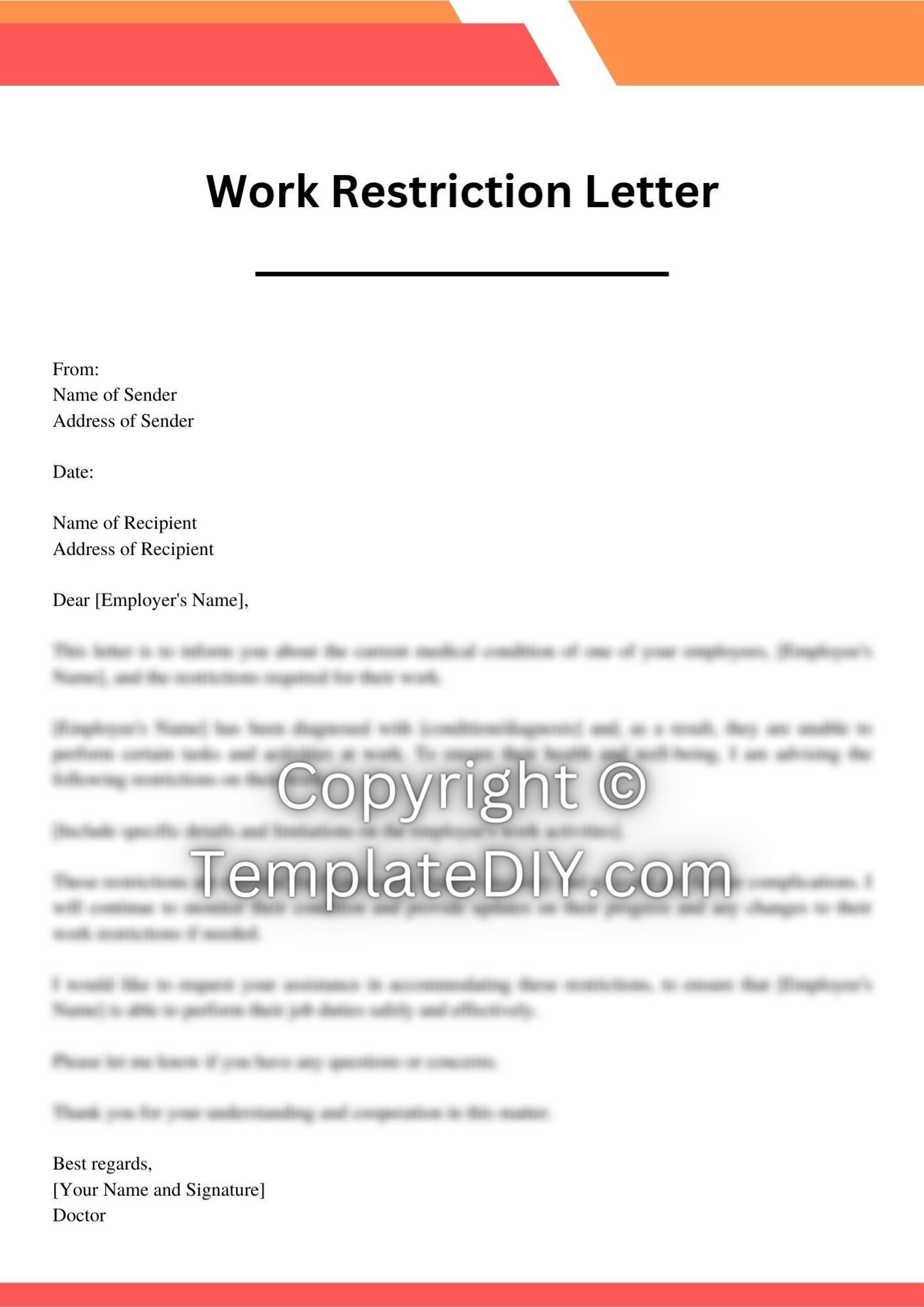 Work Restrictions Letter from Doctor Examples in Pdf and Word