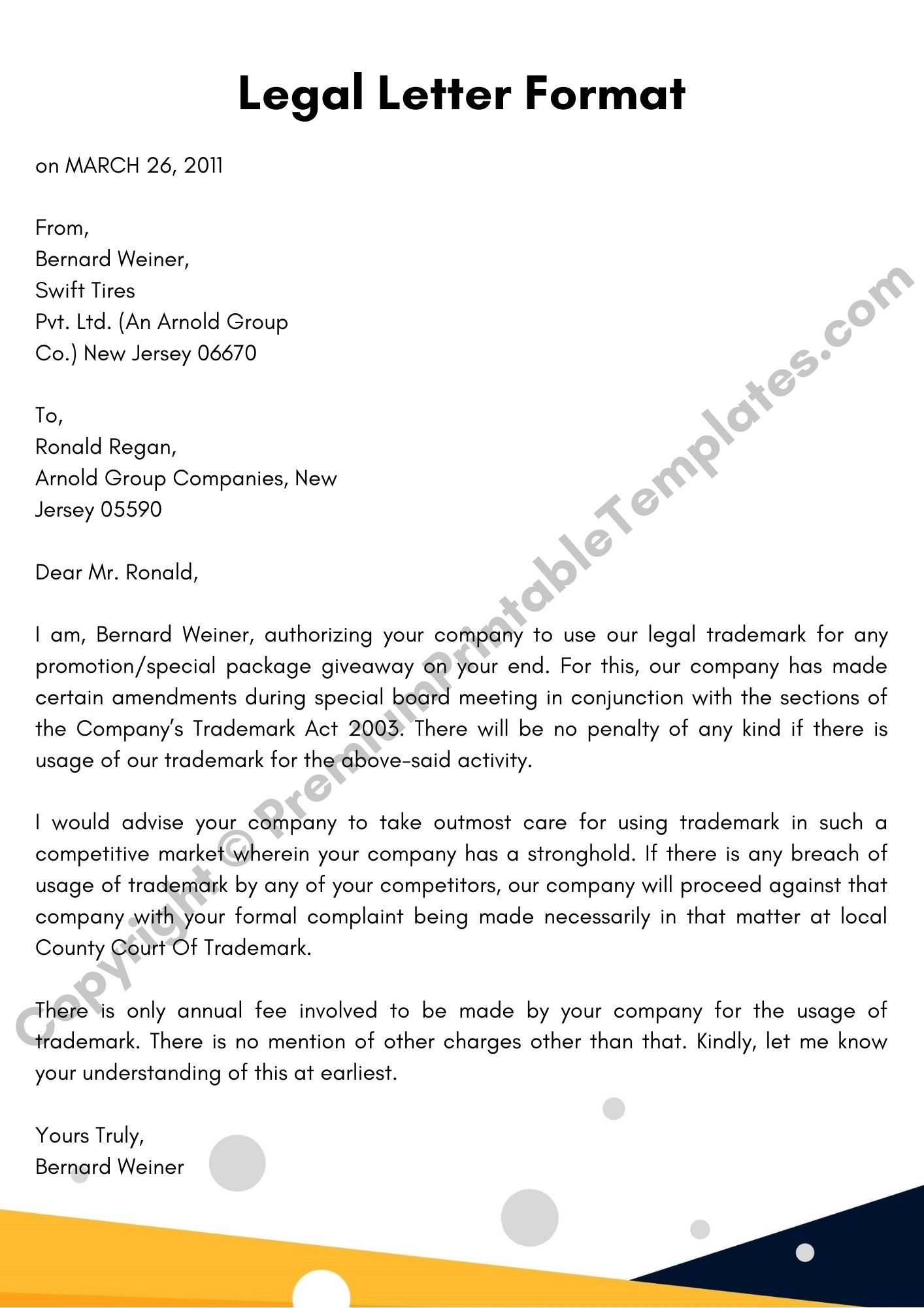 Legal Letter Format Printable Sample with Examples