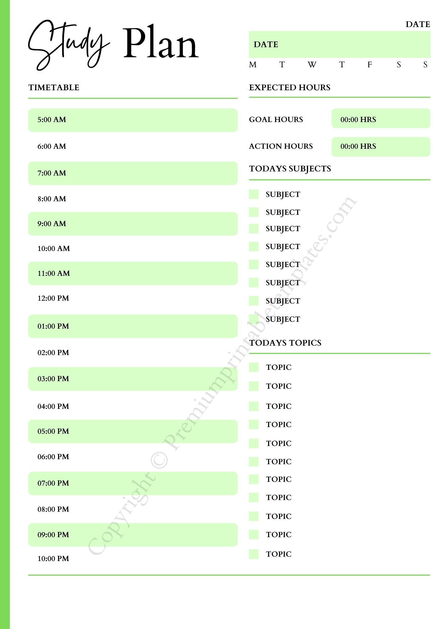 Study Planner Printable Template in PDF & Word [Pack of 5]