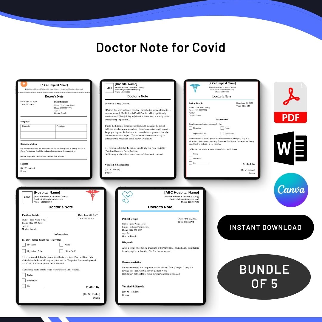 Covid Doctors Note Template Printable in PDF & Word