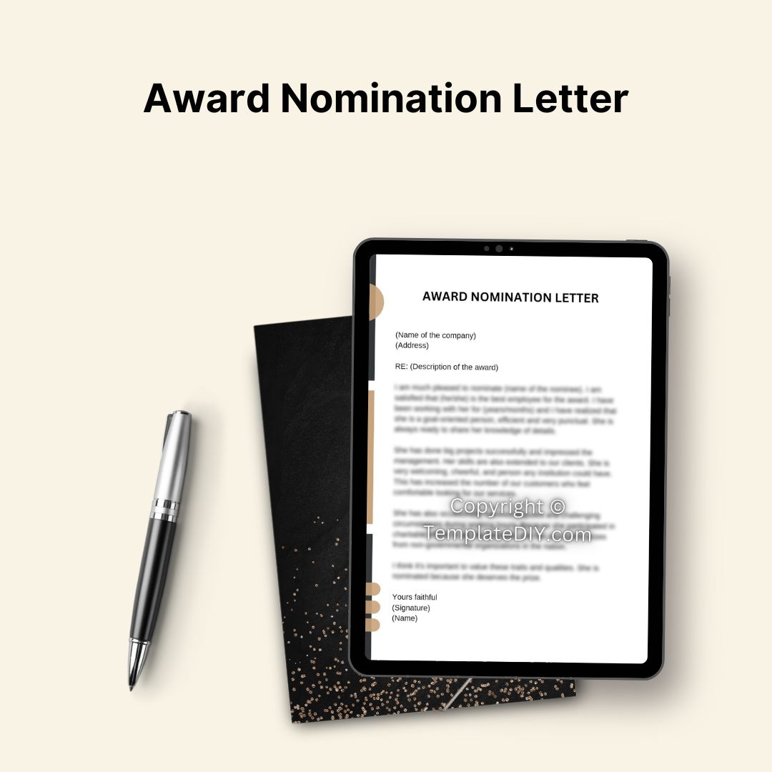 Award Nomination Letter Sample in Pdf and Word Format