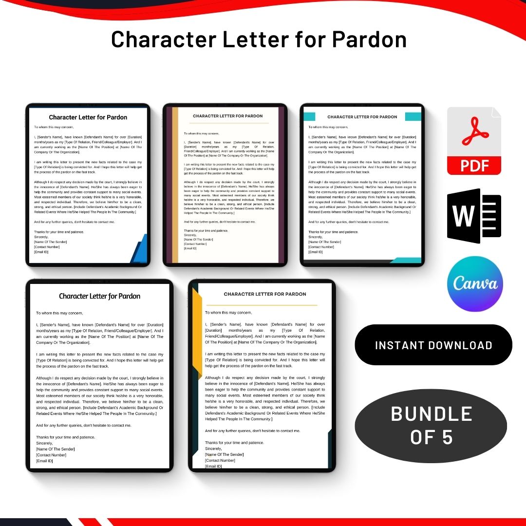 Character Letter for Pardon Sample Template in Pdf & Word