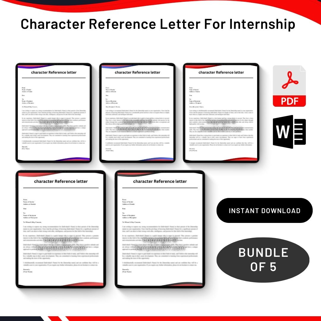 Character Reference Letter For Internship in Pdf and Word