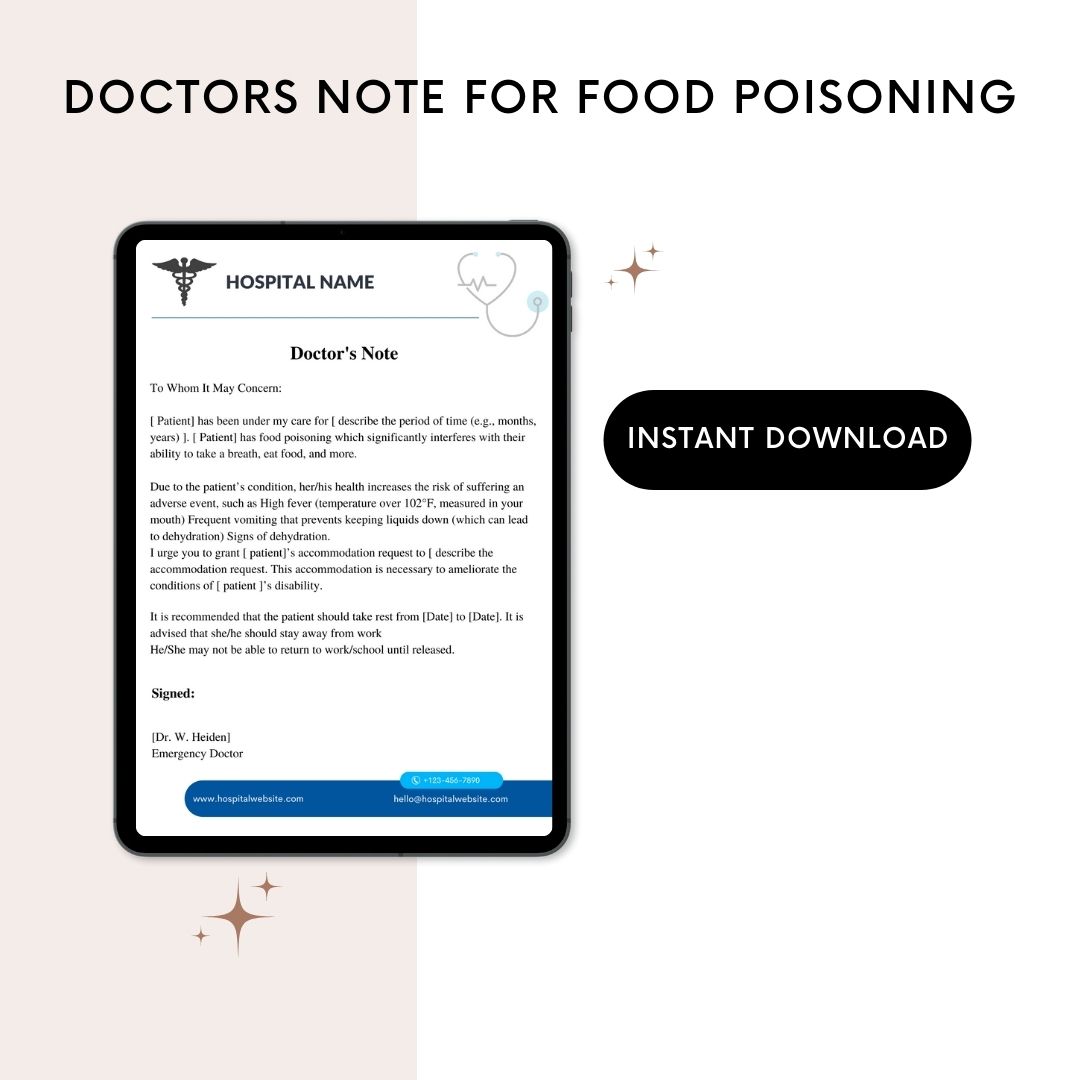 Doctors Note for Food Poisoning Template Printable in PDF & Word