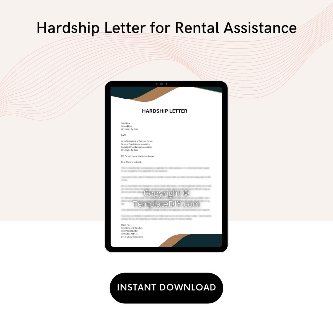 Hardship Letter for Rental Assistance in Pdf and Word Format