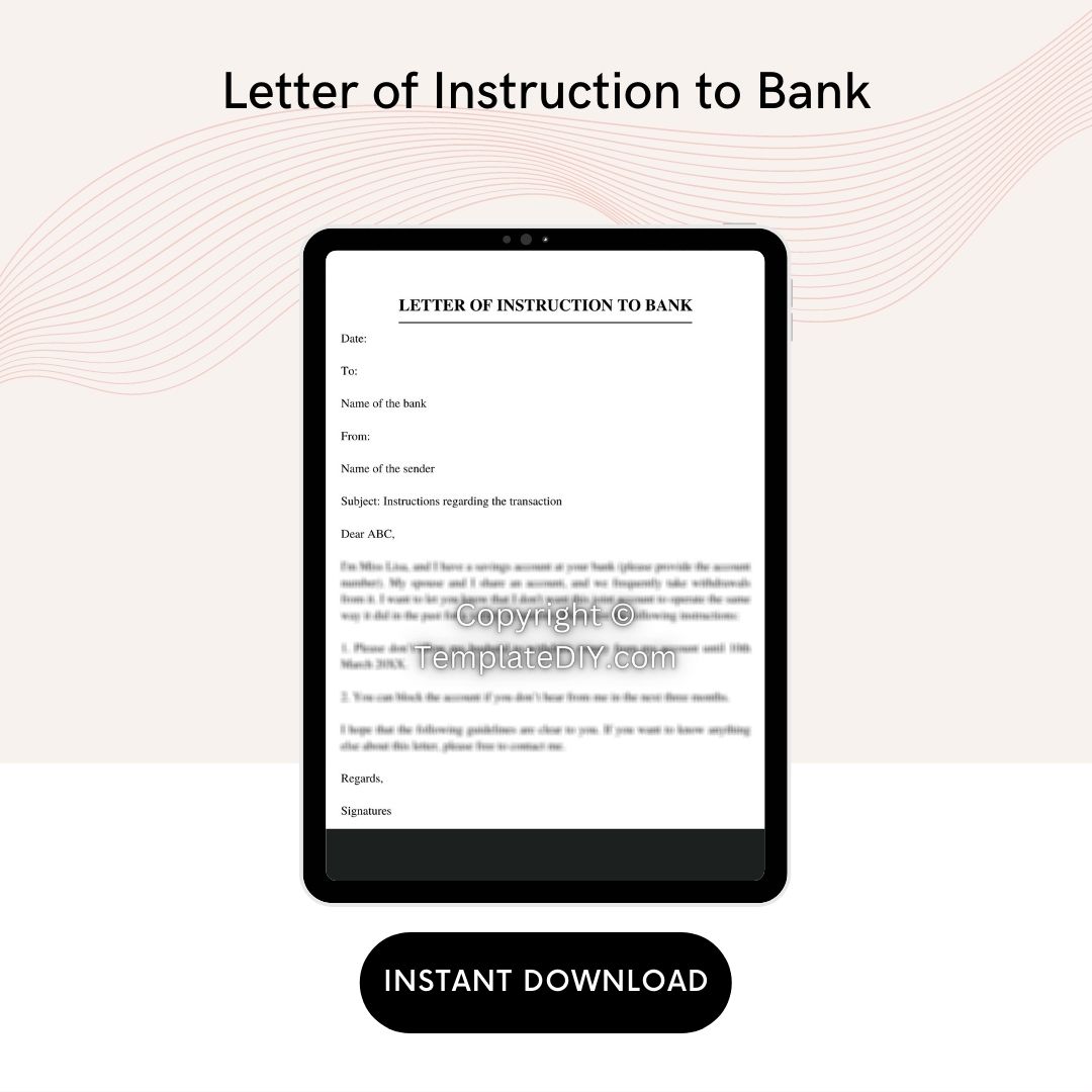 Letter of Instruction to Bank Sample in Pdf and Word Format