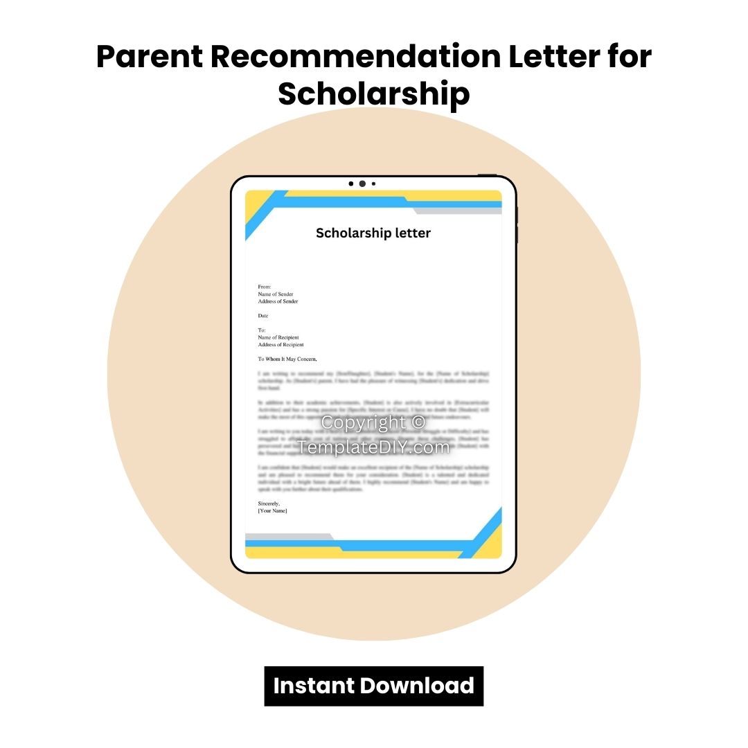 Parent Recommendation Letter for Scholarship in Pdf and Word