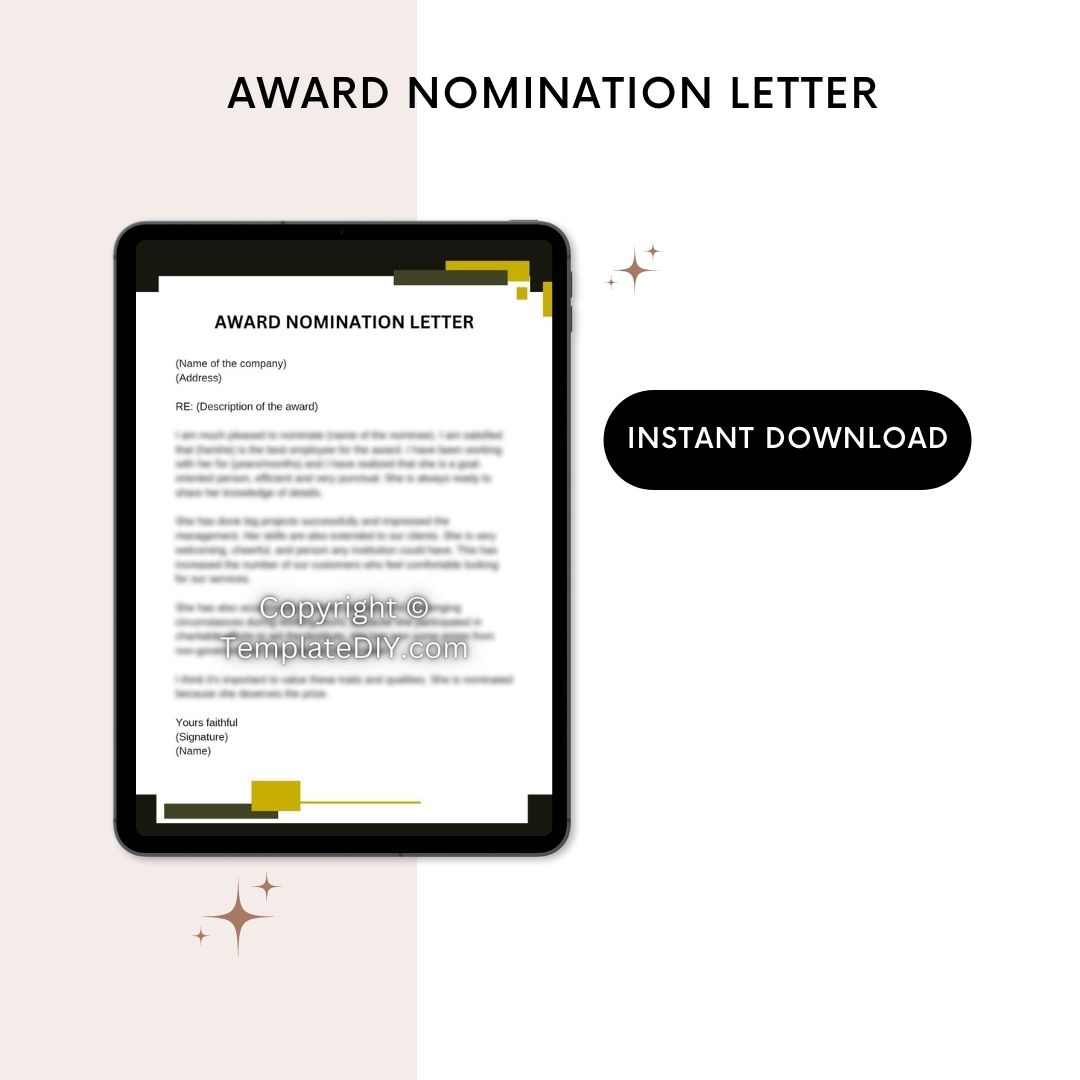 Award Nomination Letter Sample in Pdf and Word Format