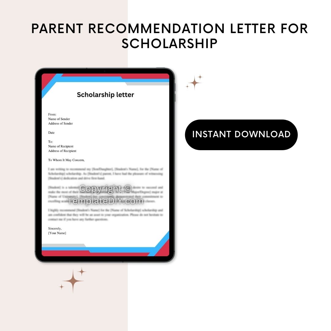 Parent Recommendation Letter for Scholarship in Pdf and Word