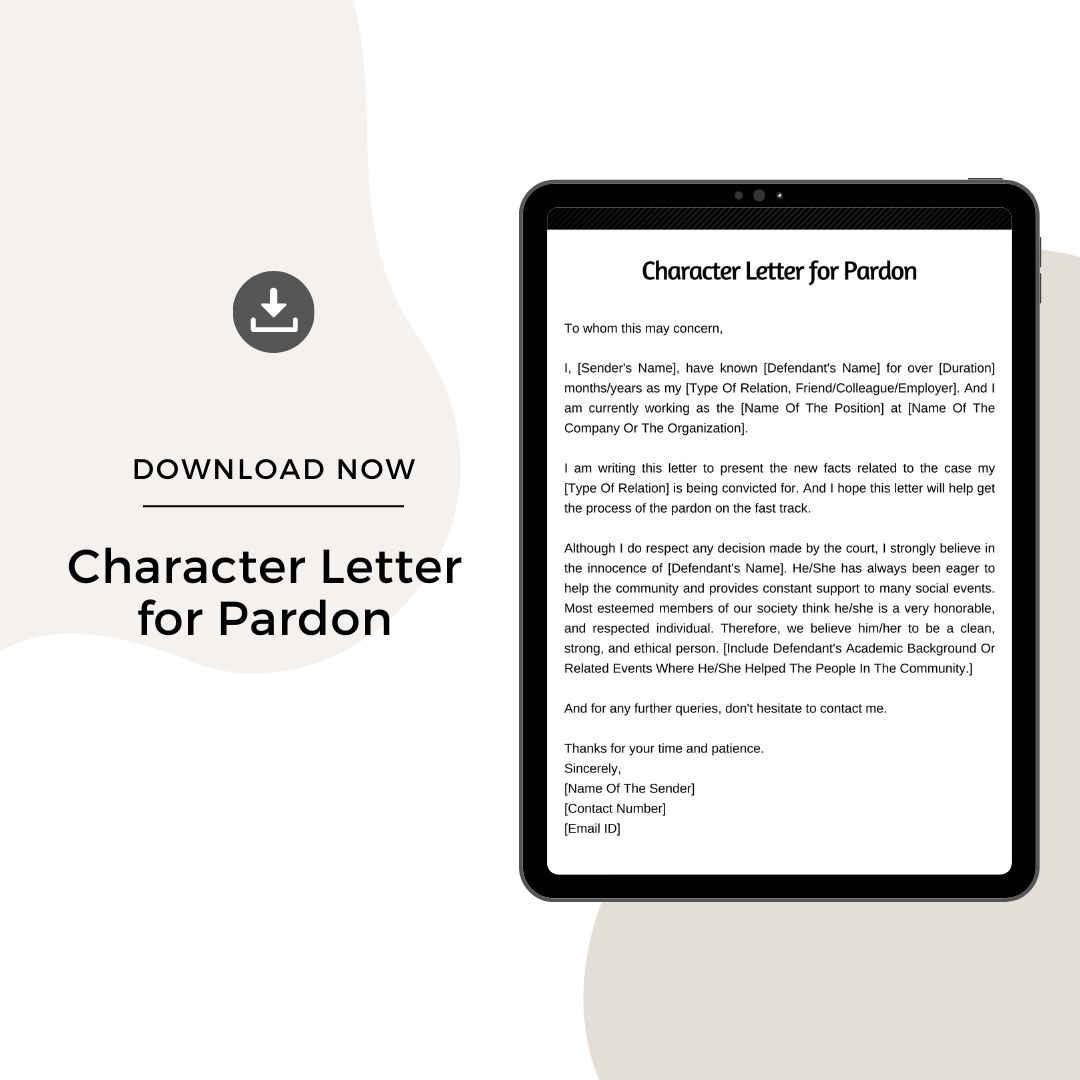 Character Letter for Pardon Sample Template in Pdf & Word