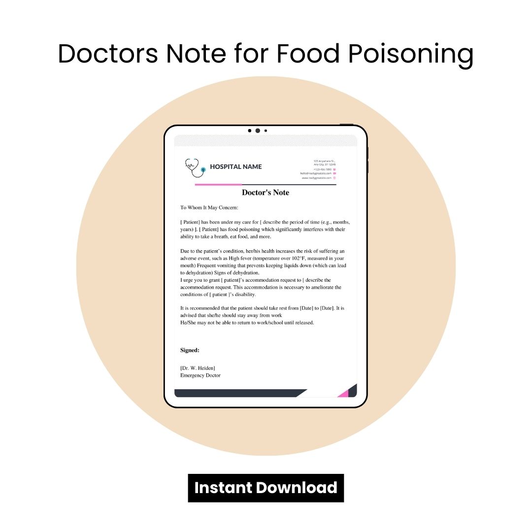 Doctors Note for Food Poisoning Template Printable in PDF & Word