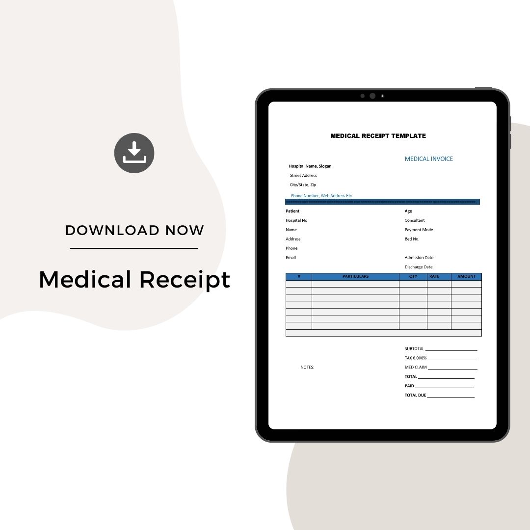 Medical Receipt Template Blank Printable [Pdf, Excel & Word]